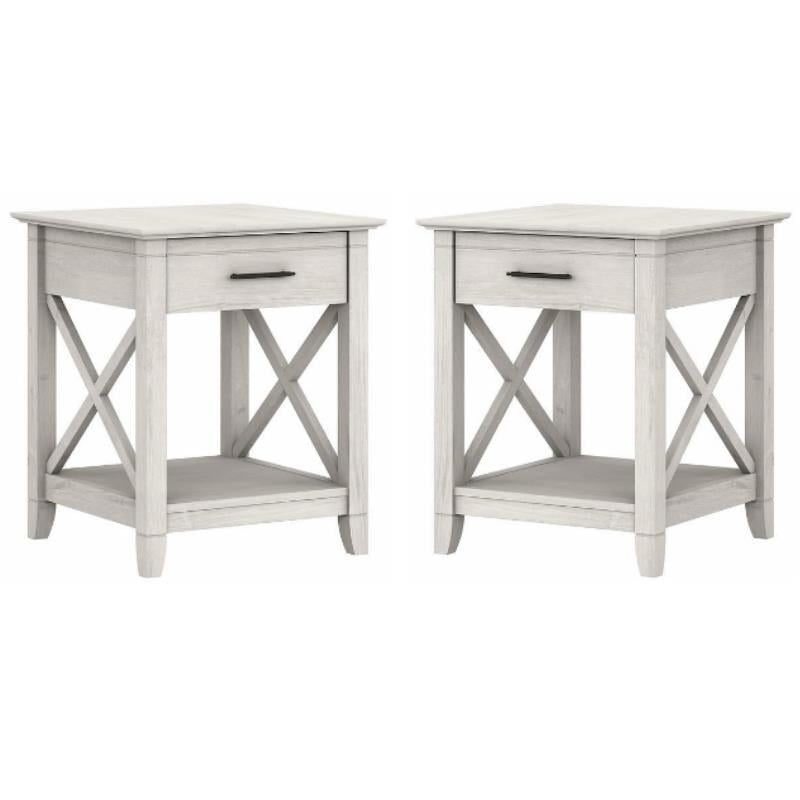 Home Square Wood End Table with Storage in Linen White Oak - Set of 2 ...