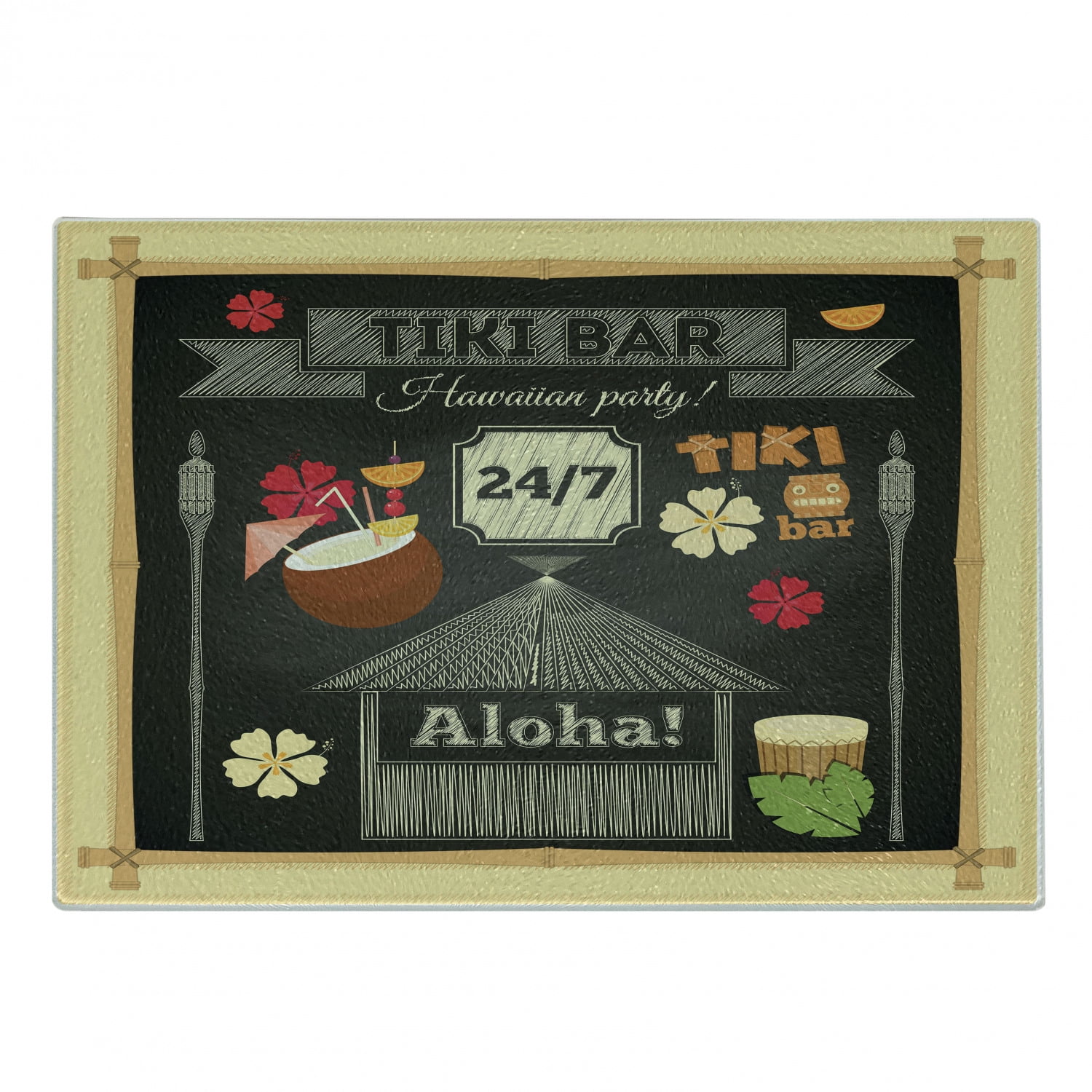 Hawaii Cutting Board, Traditional Tiki Bar Poster Design with Coconut ...