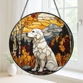 Autumn Woodland Dog Scene Stained Glass Style Window Decor, Nature ...