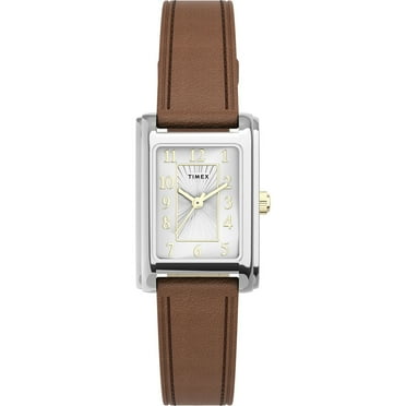 Caravelle Designed By Bulova Women's Classic Rectangular Black Leather ...