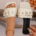 Beige Summer Women Flat Slippers Solid Color Square Toe Plus Size ...