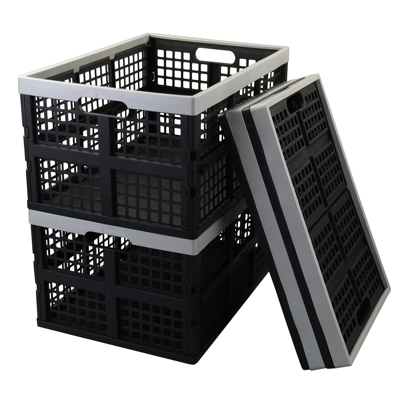 Yuright 4 Packs Plastic Collapsible Storage Crate, 42 Quart Stackable ...