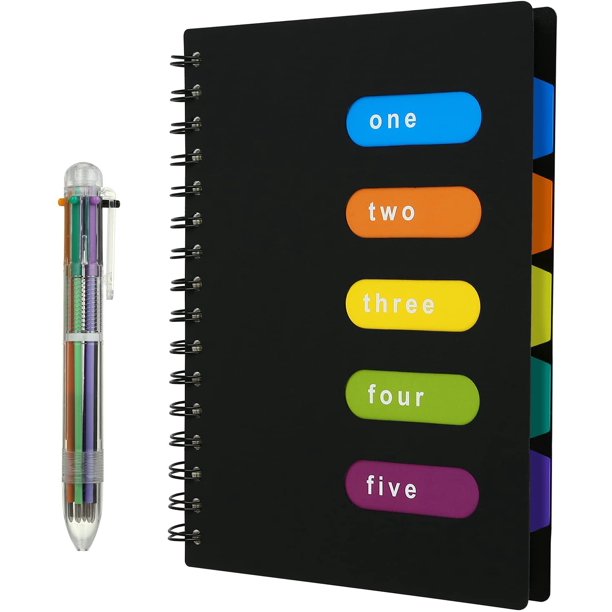 Naler Spiral Notebook, 5 Subject College Ruled A5 Notebook with 5 ...