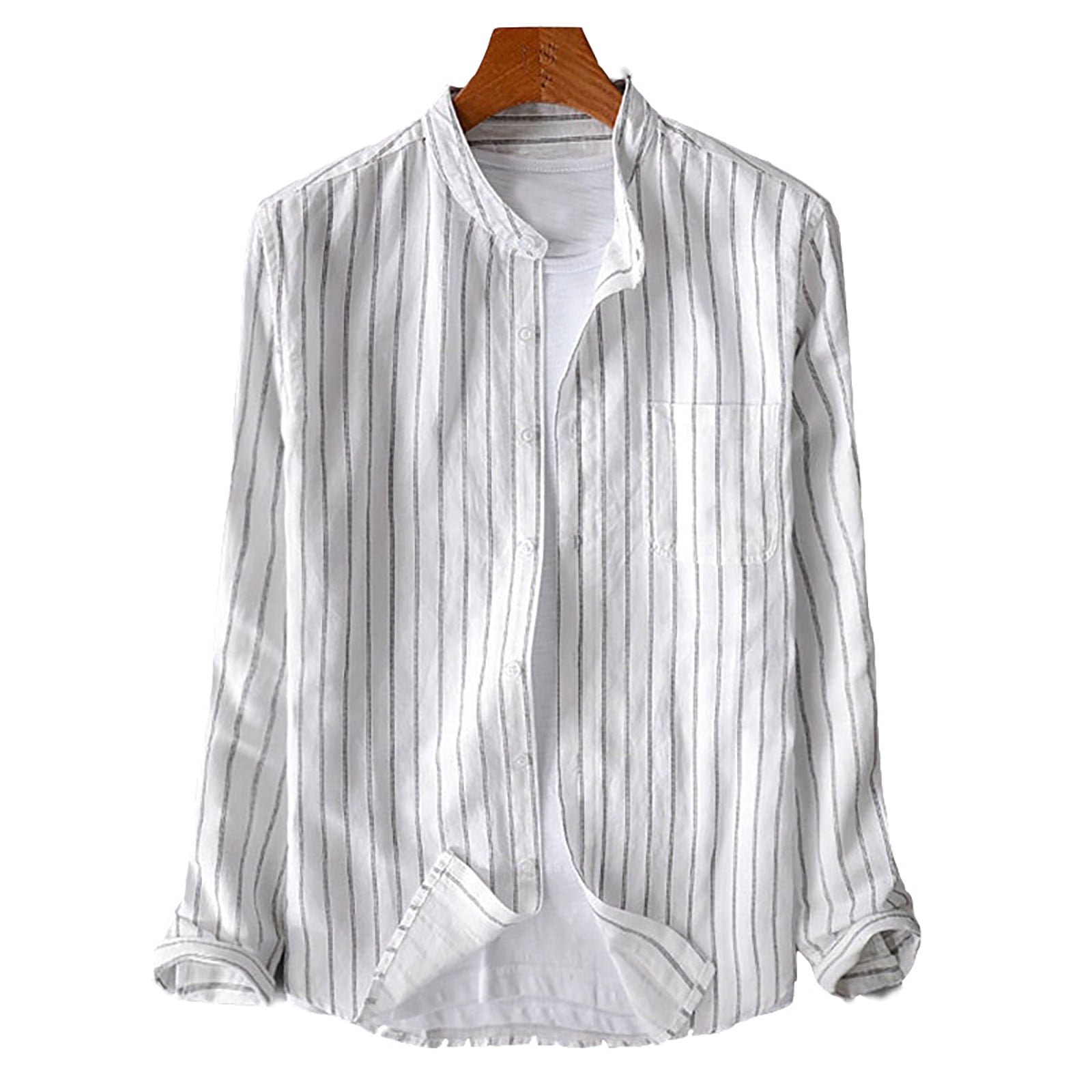 Click here for Dptalr Mens Striped Cotton Linen Shirt Long Sleeve... prices