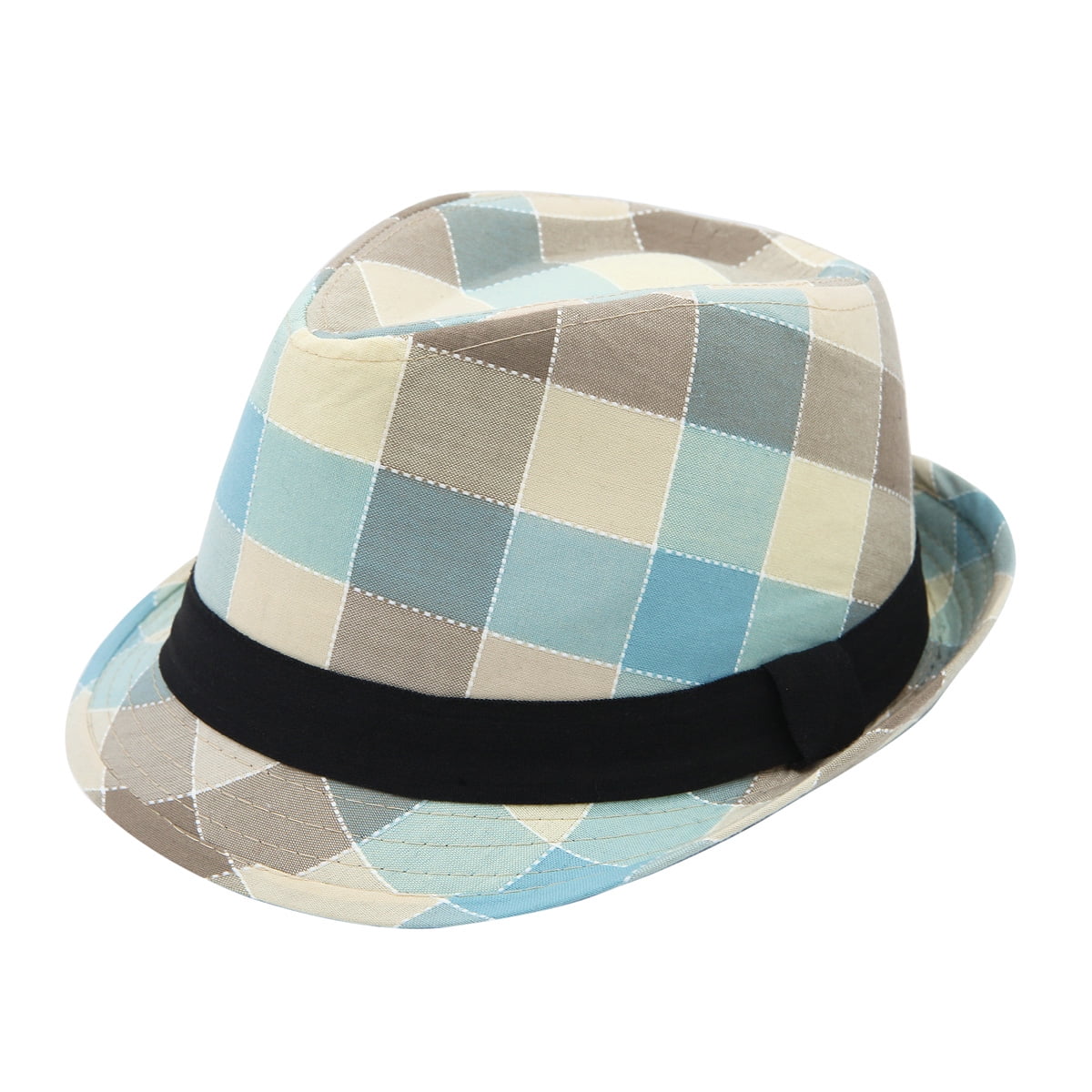 Premium Multi Color Plaid Stitch Black Band Fedora Hat - Walmart.com