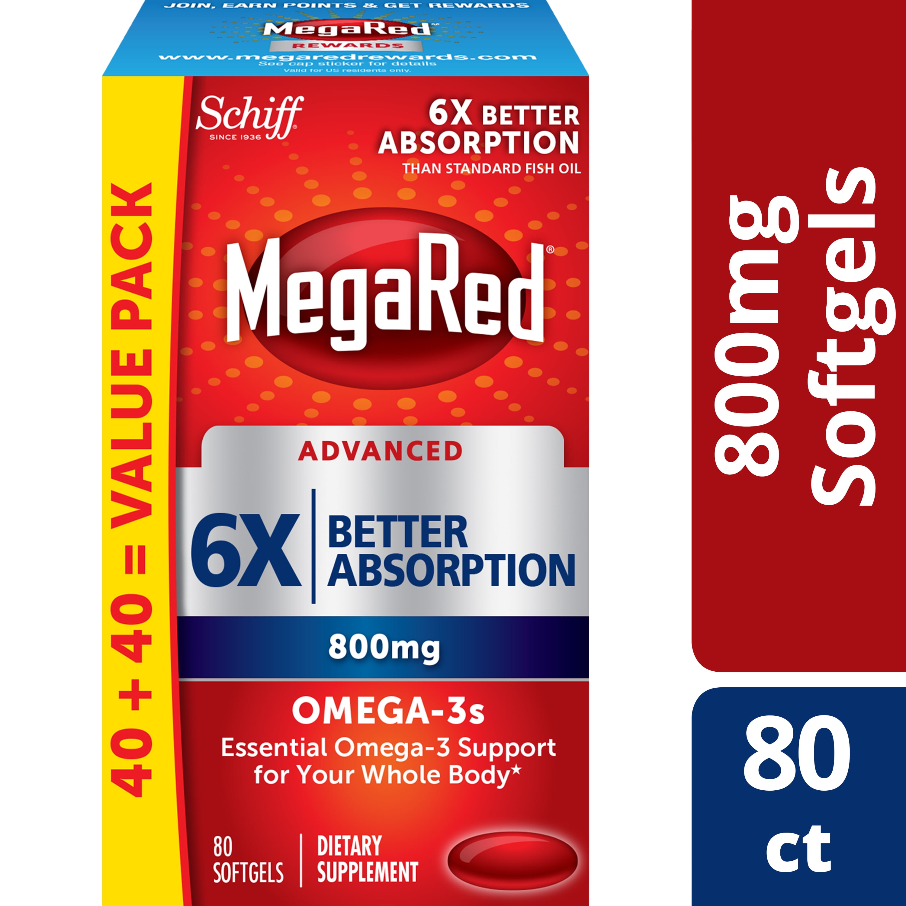 Buy MegaRed Advanced 800mg 6X Absorption Softgels (80 Count In A Box ...