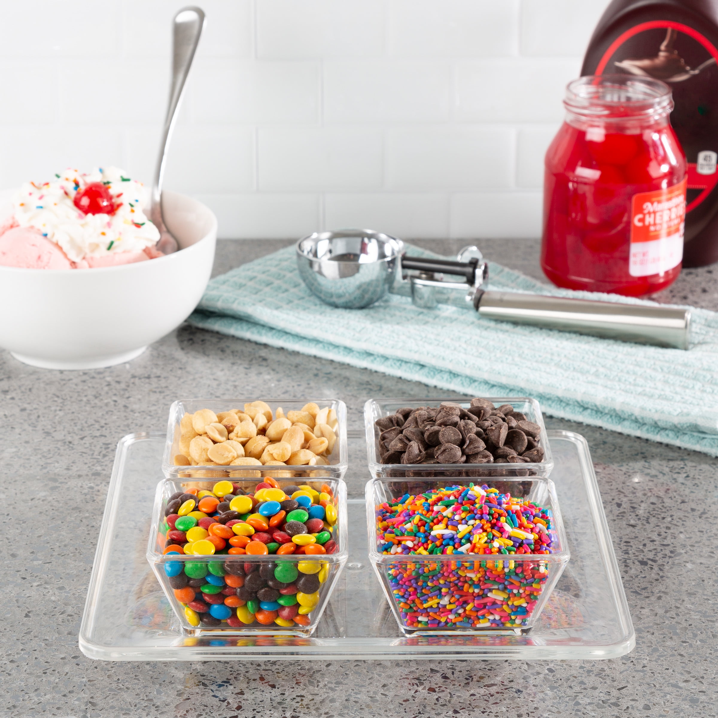 Serving Tray with 4 Dishes-Condiment Holder with Separate Bowls for ...