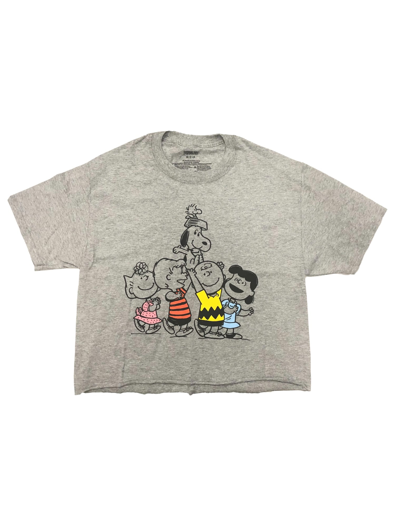Peanuts Junior Womens Gray Snoopy & Charlie Brown Crop Top Tee Shirt ...