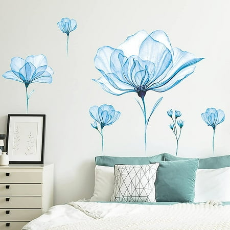 CHIKEN Wall Decals Sky Blue Flower Wall Stickers Peel and Stick Wall ...