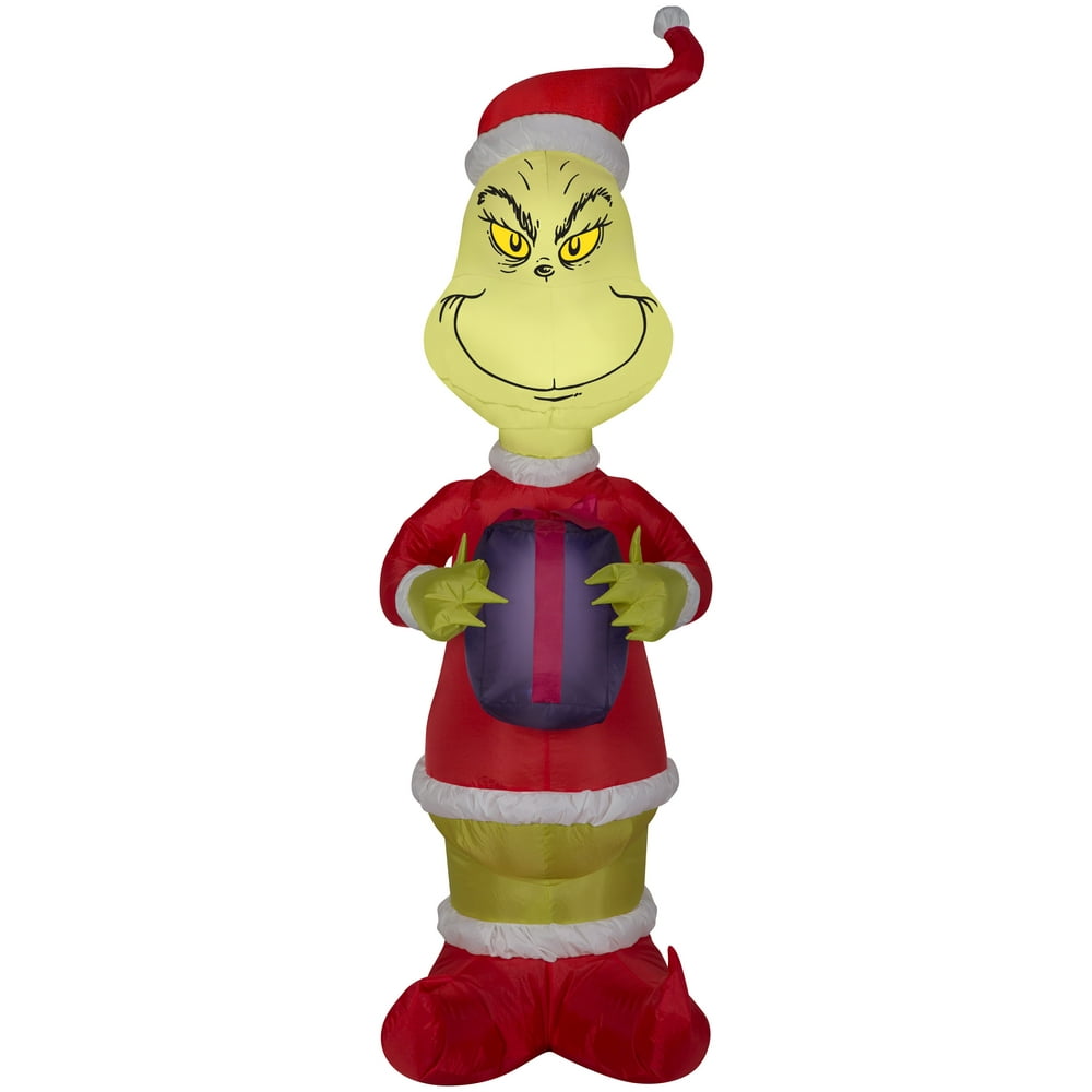 Gemmy Christmas Airblown Inflatable Grinch W Present Dr Seuss 4 Ft