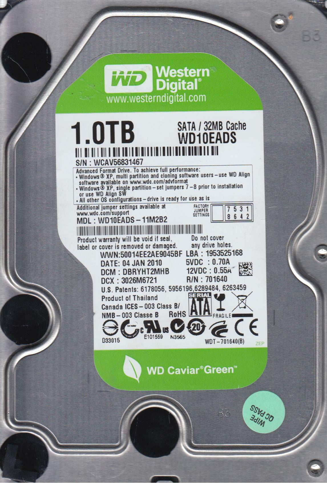 WD10EADS-11M2B2, DCM DBRYHT2MHB, Western Digital 1TB SATA 3.5 Hard ...
