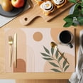 Bohemian Placemats Set of 6, Abstract Green Leaf Beige Geometric Lines ...