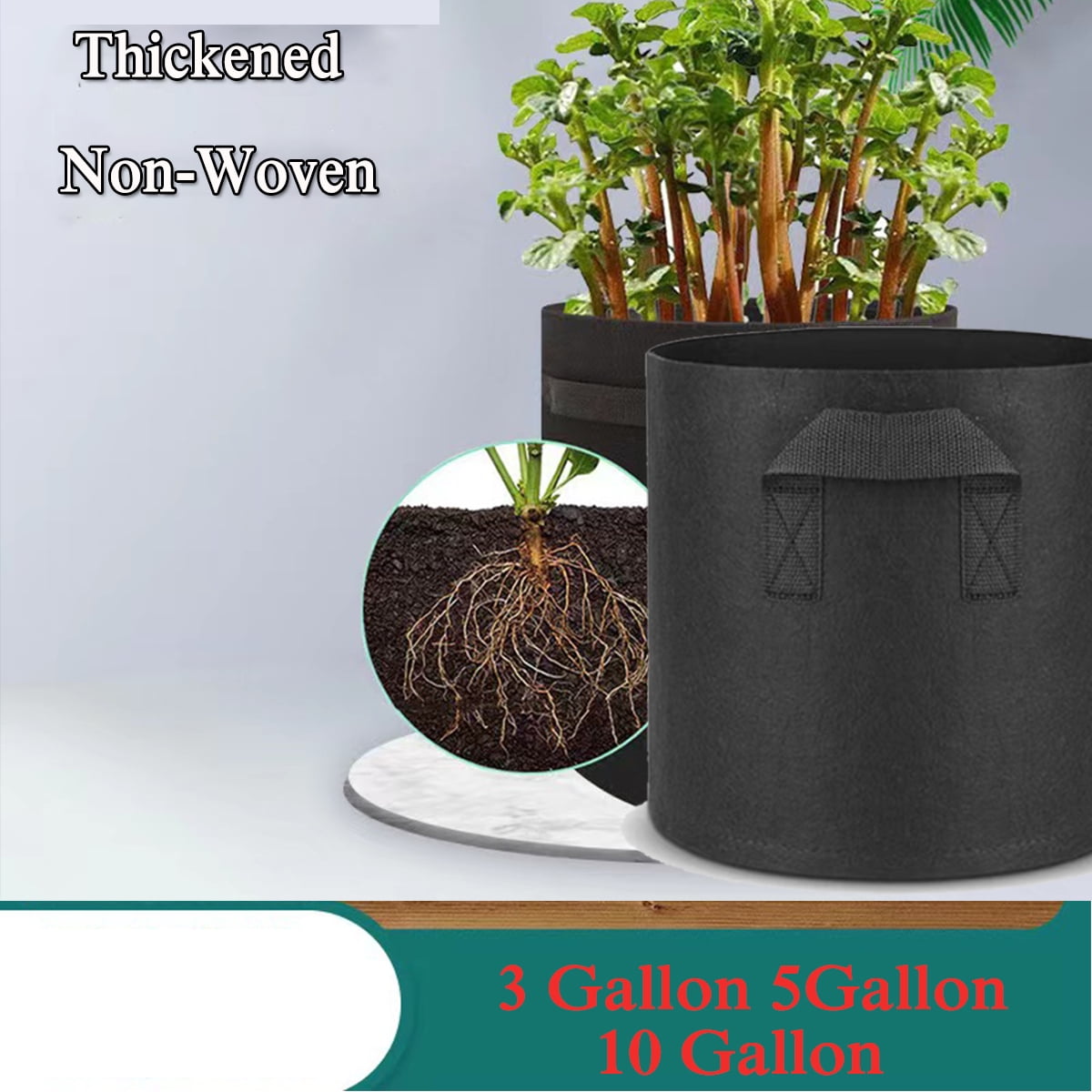 3/5/10 Gallon Garden Grow Bags , Vegetable/Flower/Plant Growing Bags ...