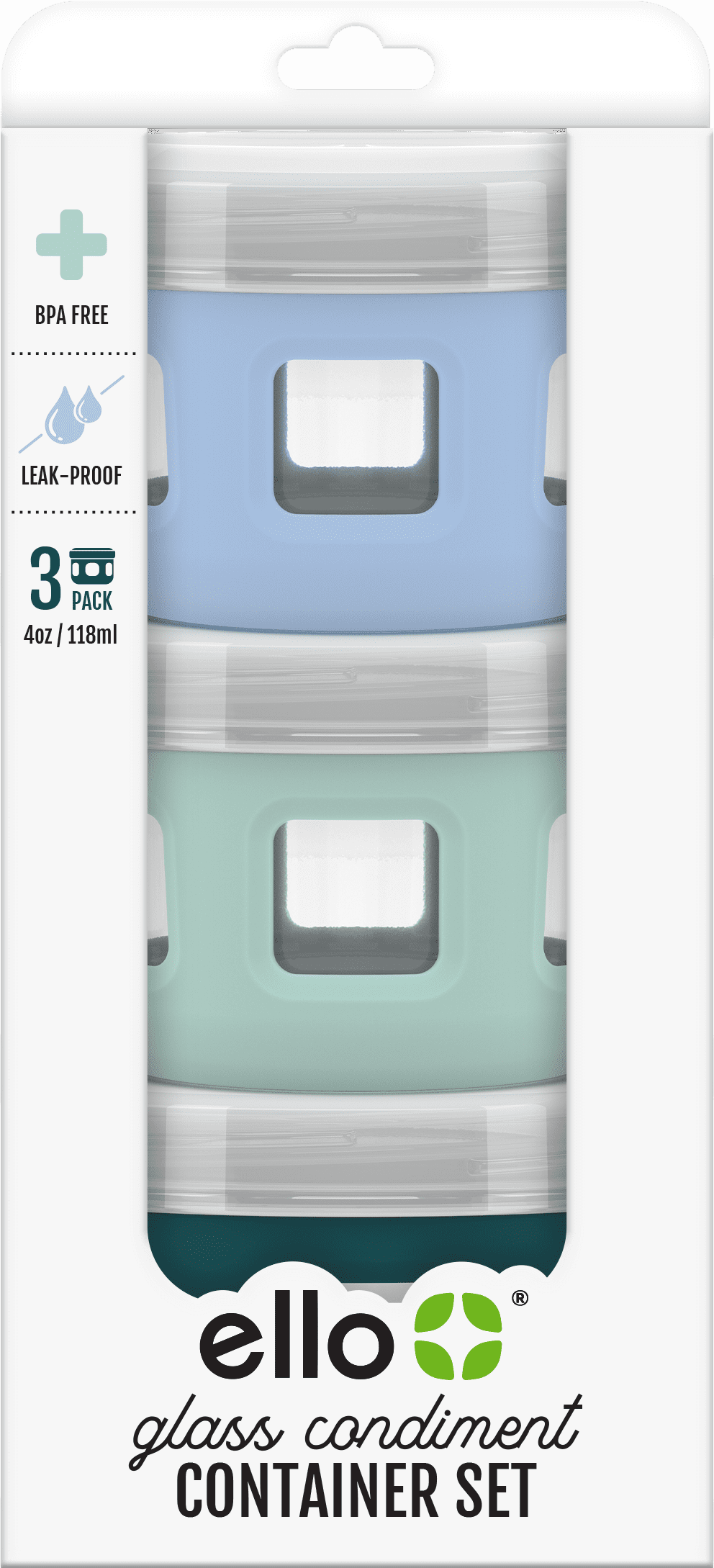 Ello Duraglass Reusable Glass Condiment Containers with Leak Proof ...