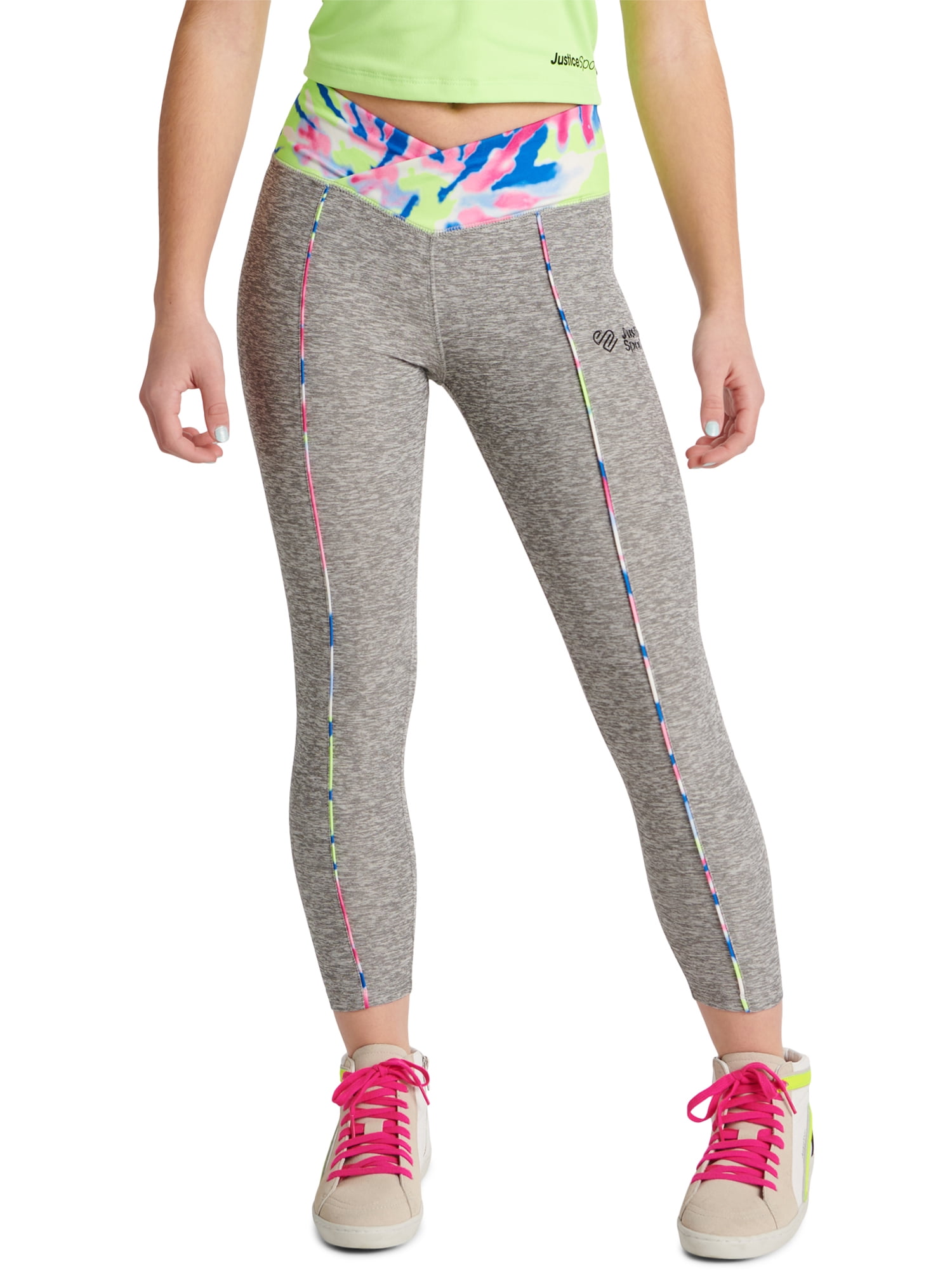 Justice Girls J-Sport Cross Waistband Piped Active Leggings, Sizes XS ...