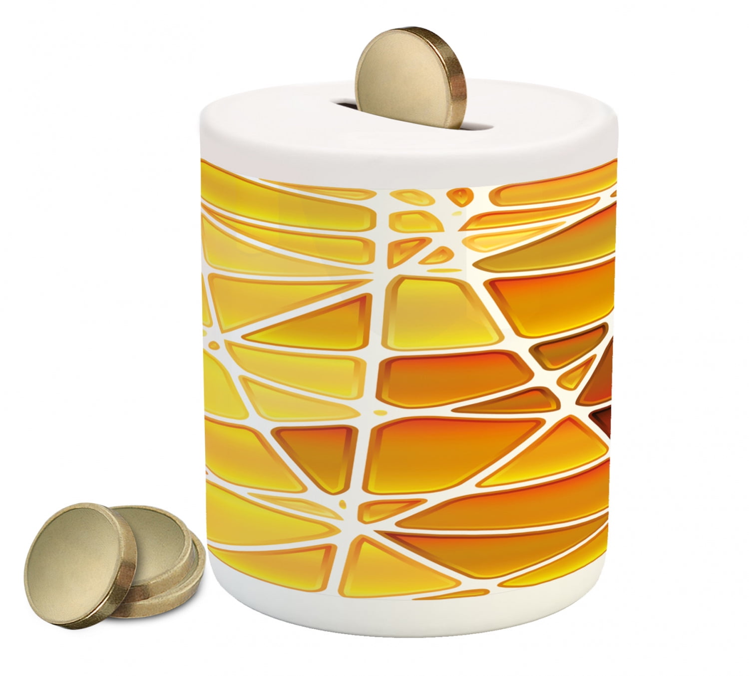 Yellow Piggy Bank, Snake Animal Skin Like Design Geomerical Shaped ...