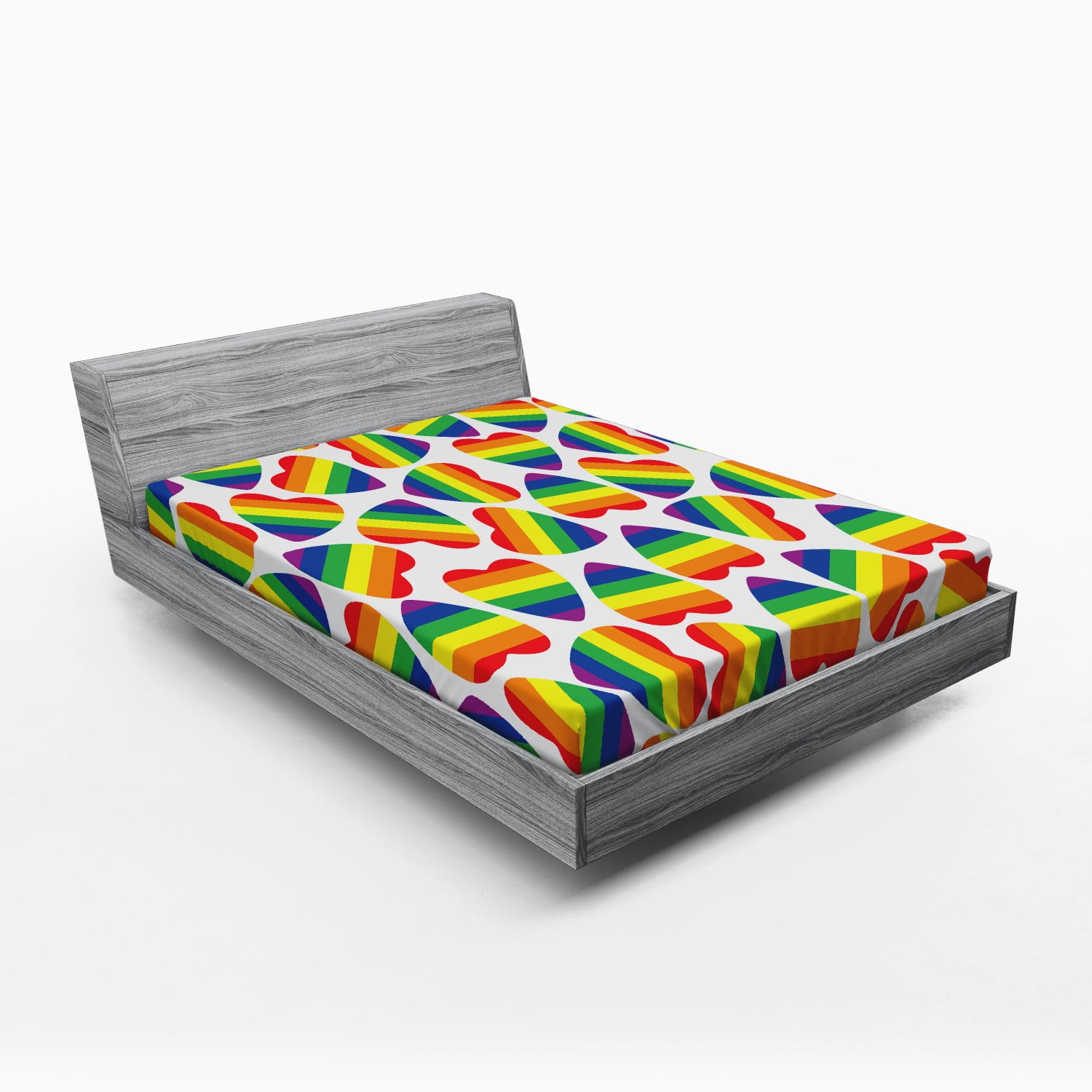 Pride Fitted Sheet, Heart Shapes in LGBT Colors Striped Design with ...