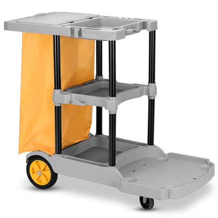 Gymax Commercial Janitorial Cleaning Cart 3 Shelf Housekeeping Ultility ...