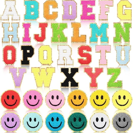 38 Pieces Iron On Letters A-Z Glitters Patches Chenille Letter Patches ...