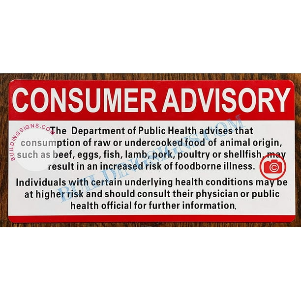 Consumer Advisory Consuming Raw Or Undercooked Safety Sign (White ...