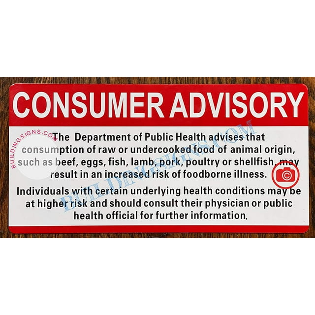 Consumer Advisory Consuming Raw Or Undercooked Safety Sign (White ...