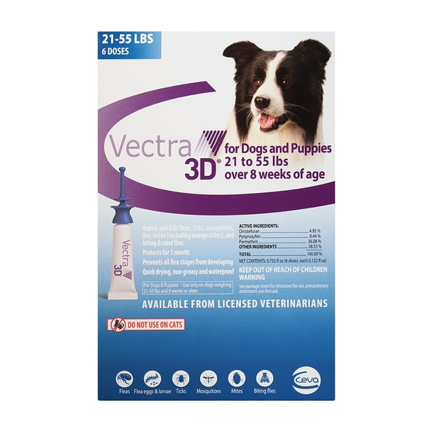 Vectra 3D Flea & Tick Spot Treatment for Dogs 21 to 55 lbs 6 dose ...