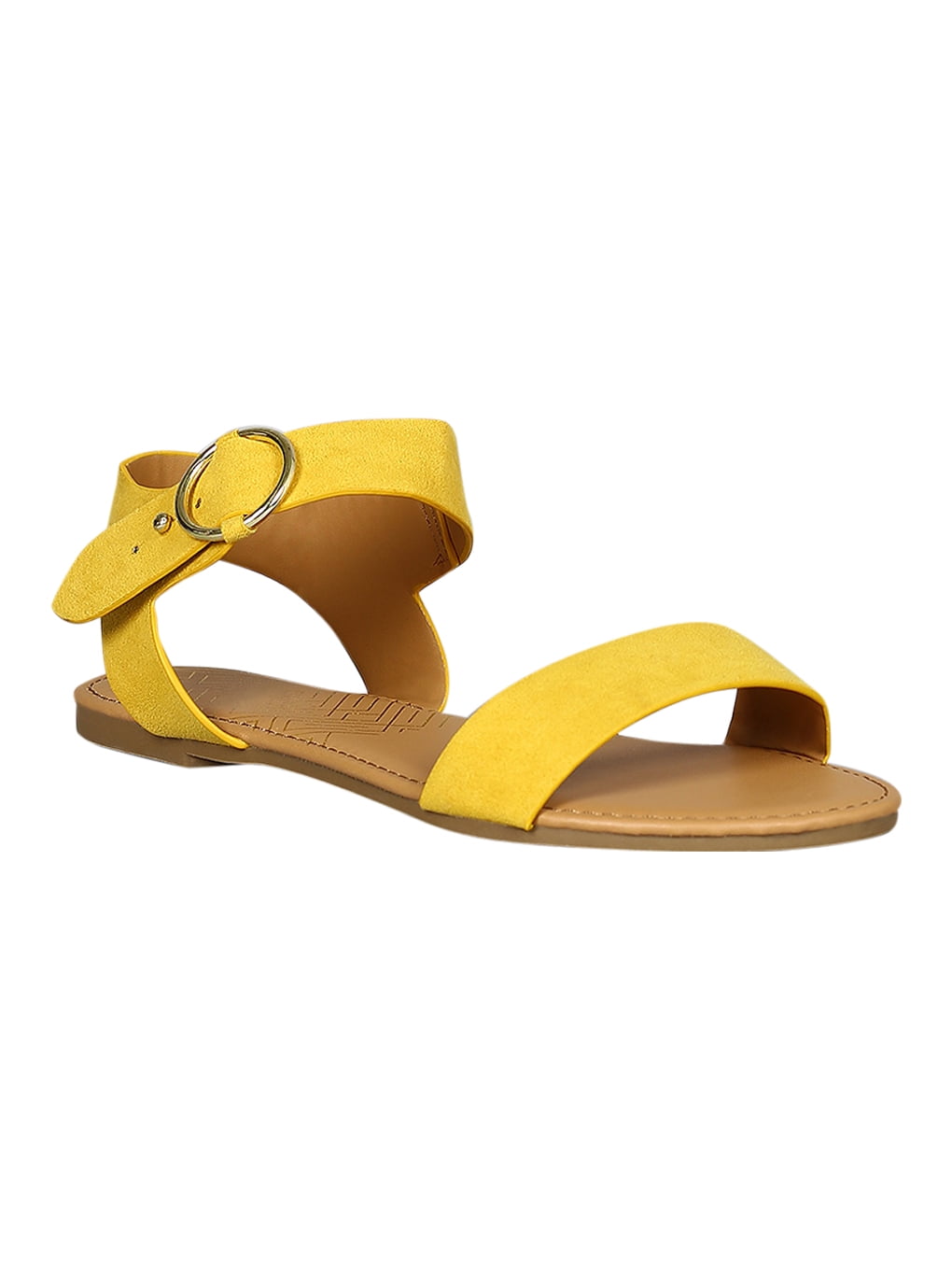 Women Single Band Vamp Round Buckle Ankle Strap Flat Sandals 18246 ...