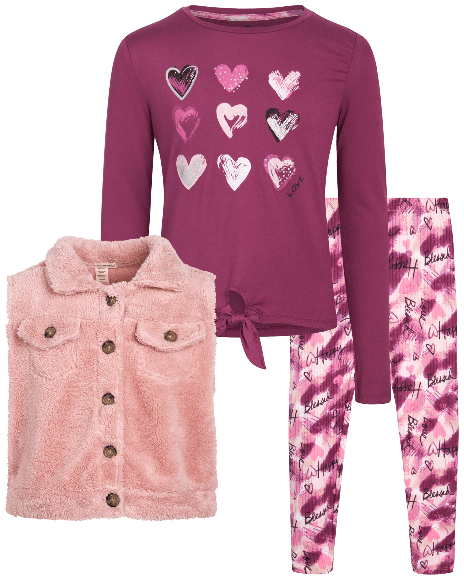 One Step Up Girls' Leggings Set - 3 Piece Denim Jean Vest, Long Sleeve ...