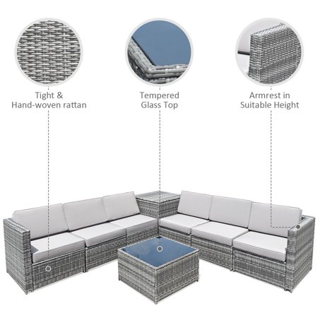 Gymax 8pcs Gray Rattan Wicker Set Cushioned Sectional Sofa Patio Home ...