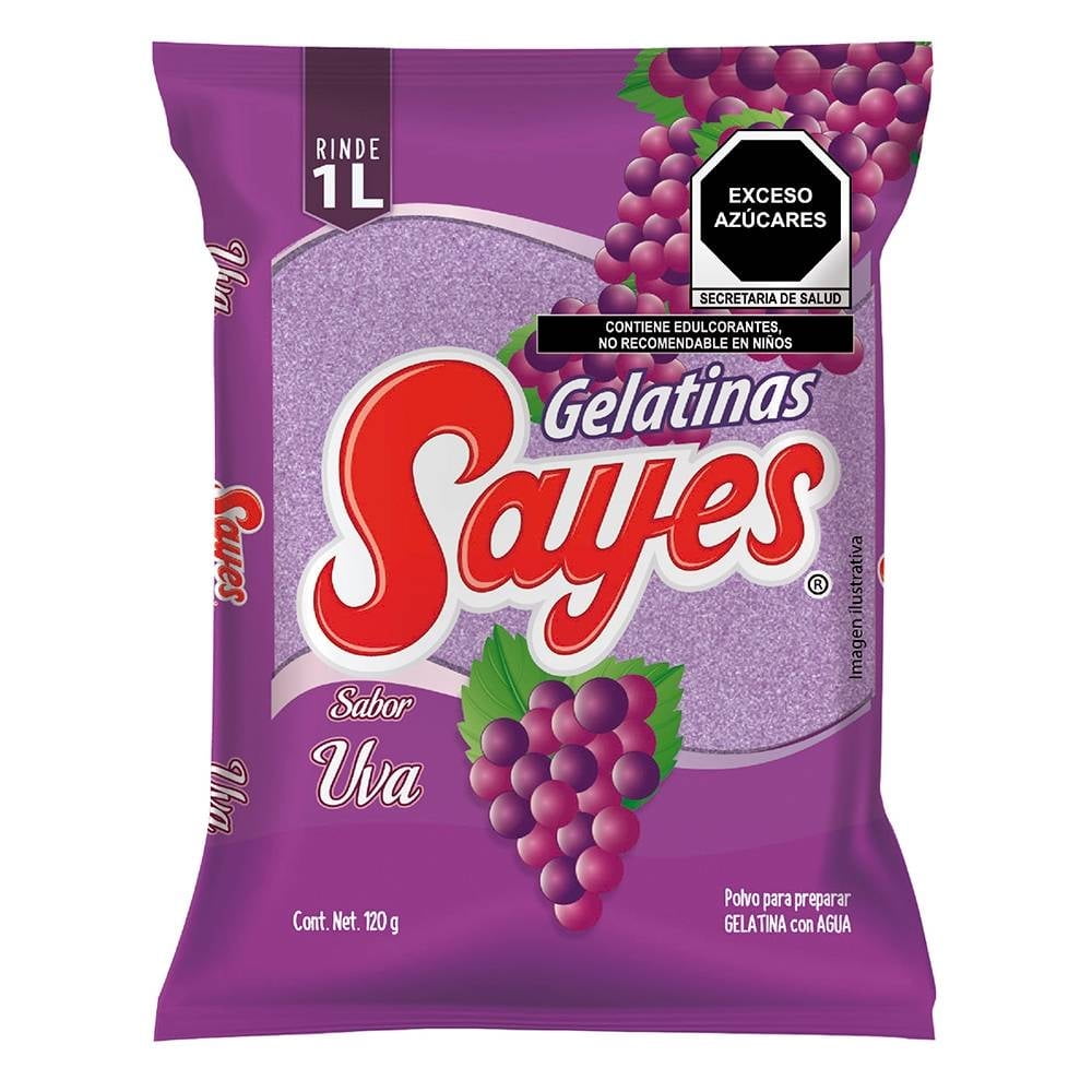 Polvo para preparar gelatina Sayes de agua sabor uva 120 g | Bodega ...