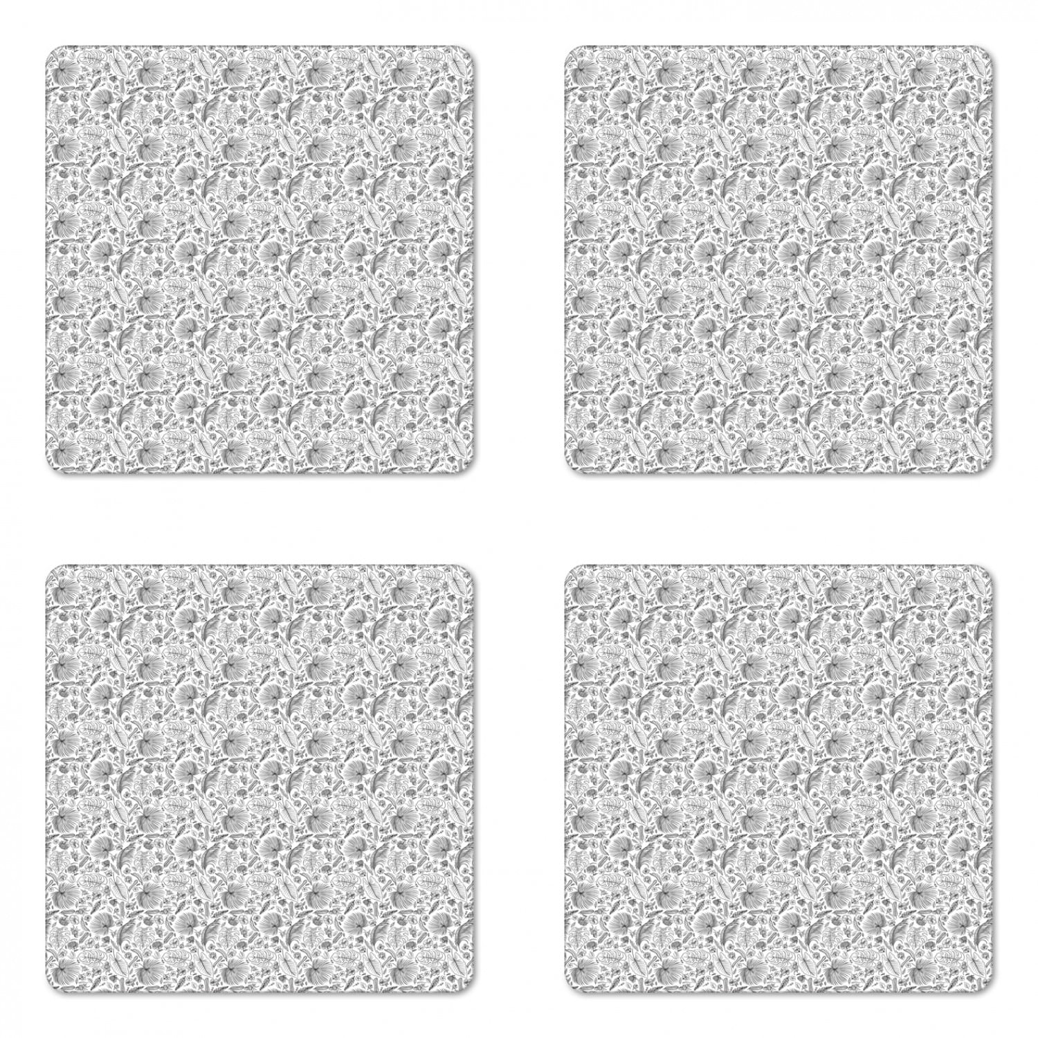 Philodendron Coaster Set of 4, Repetitive Outline Sketch of Uncolored ...