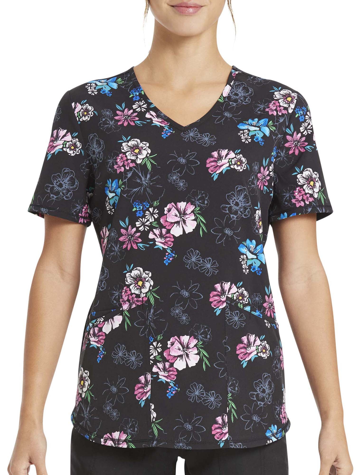 Scrubstar Women's Garden Flowers V-Neck Print Scrub Top WM13T738GB ...
