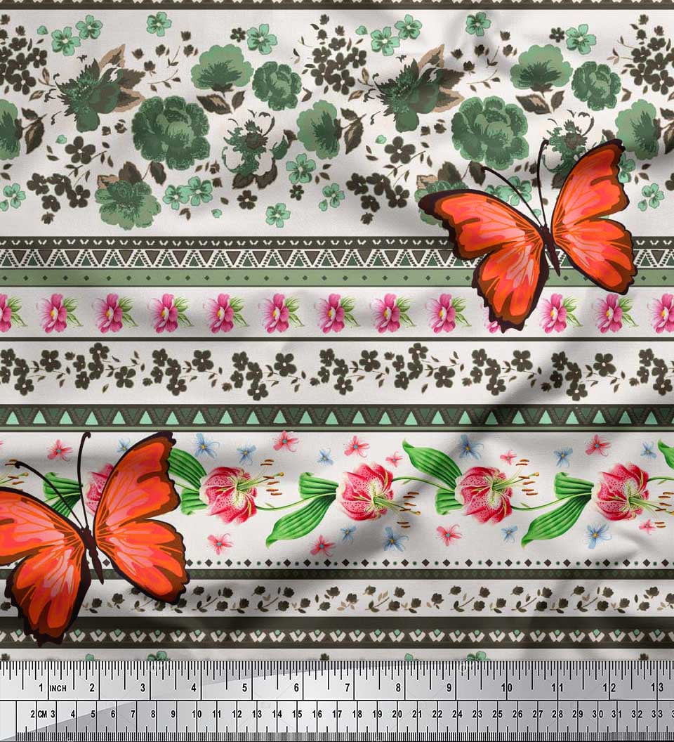 Soimoi Green Rayon Fabric Floral & Insect Patchwork Print Fabric by The ...