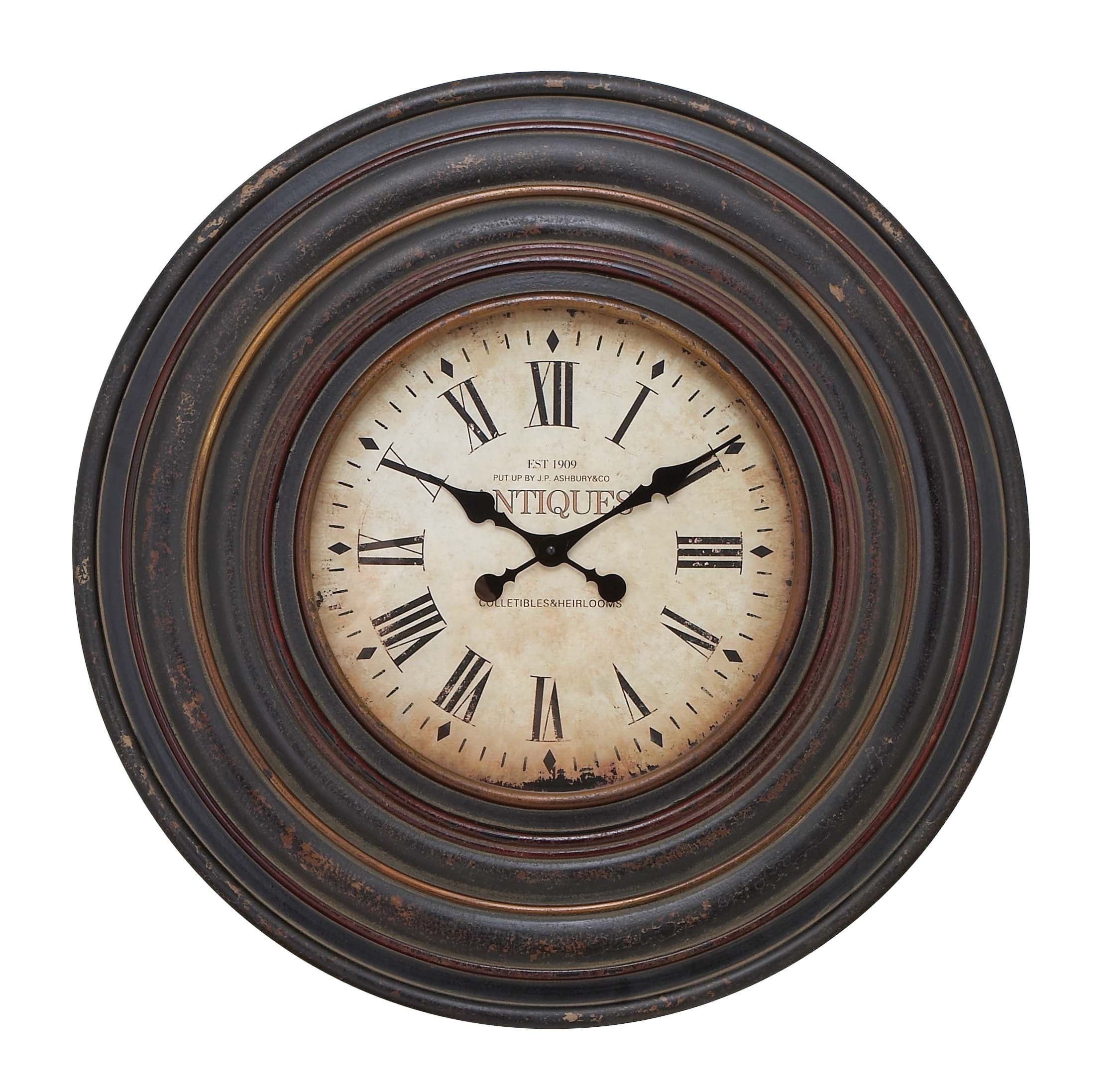 Wall Clock In Vintage Inspired Pattern And Dark Brown Finish - Walmart.com
