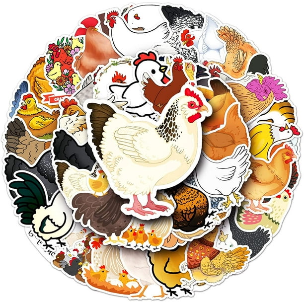 50 Pack Chicken Stickers Water Bottles Laptop Car Phone Guitar ...