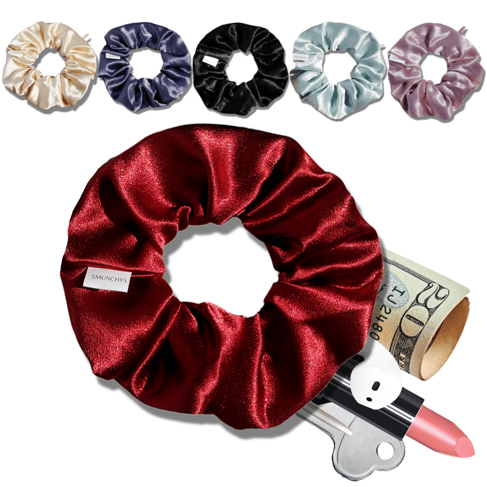 Smunchys Satin Hair Scrunchie with Hidden Zipper Pocket Storage ...