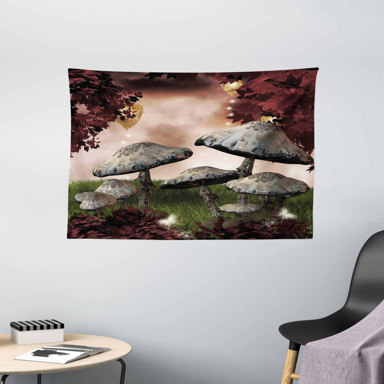 Fantasy Tapestry, Enchanted Fairytale Forest Scenery with Mushrooms and ...