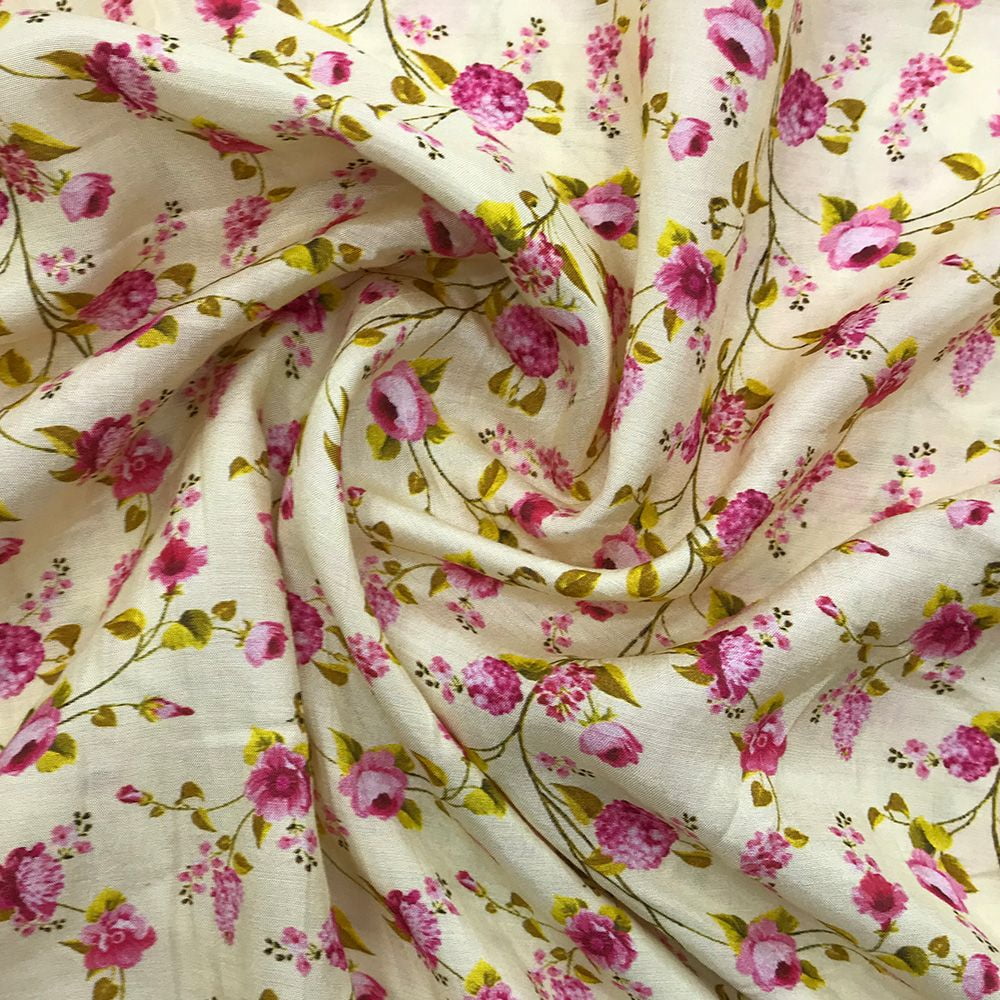 Sonakshi Fashion White Printed Fabric Flower Cotton Voile 42 Inch Wide ...