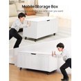 Storage Chest, 39.4'' Wooden Bench with 4 Wheels & 2 Safety Hinges ...