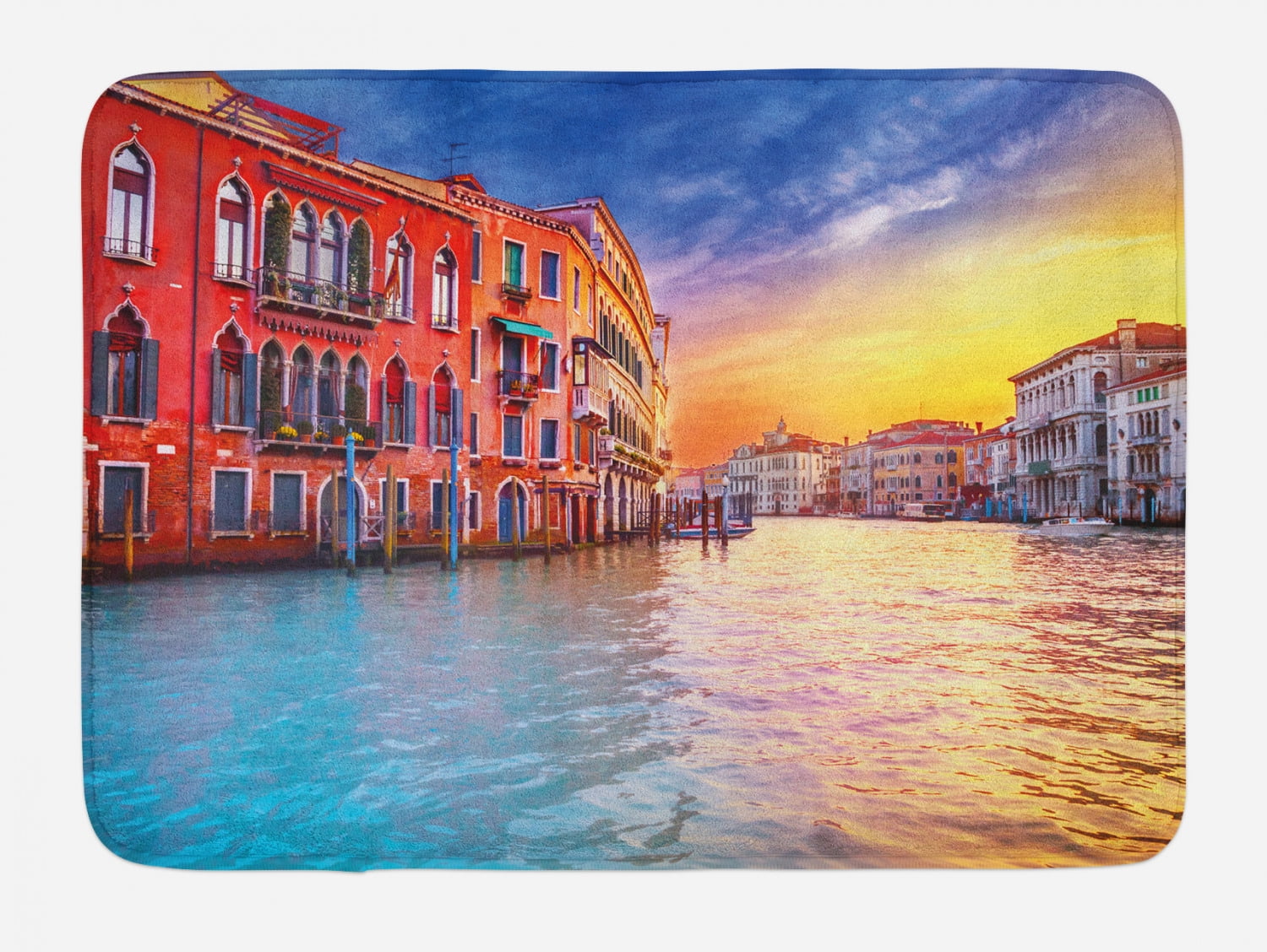 Italian Bath Mat, European Magical Venice Canal with Historical ...