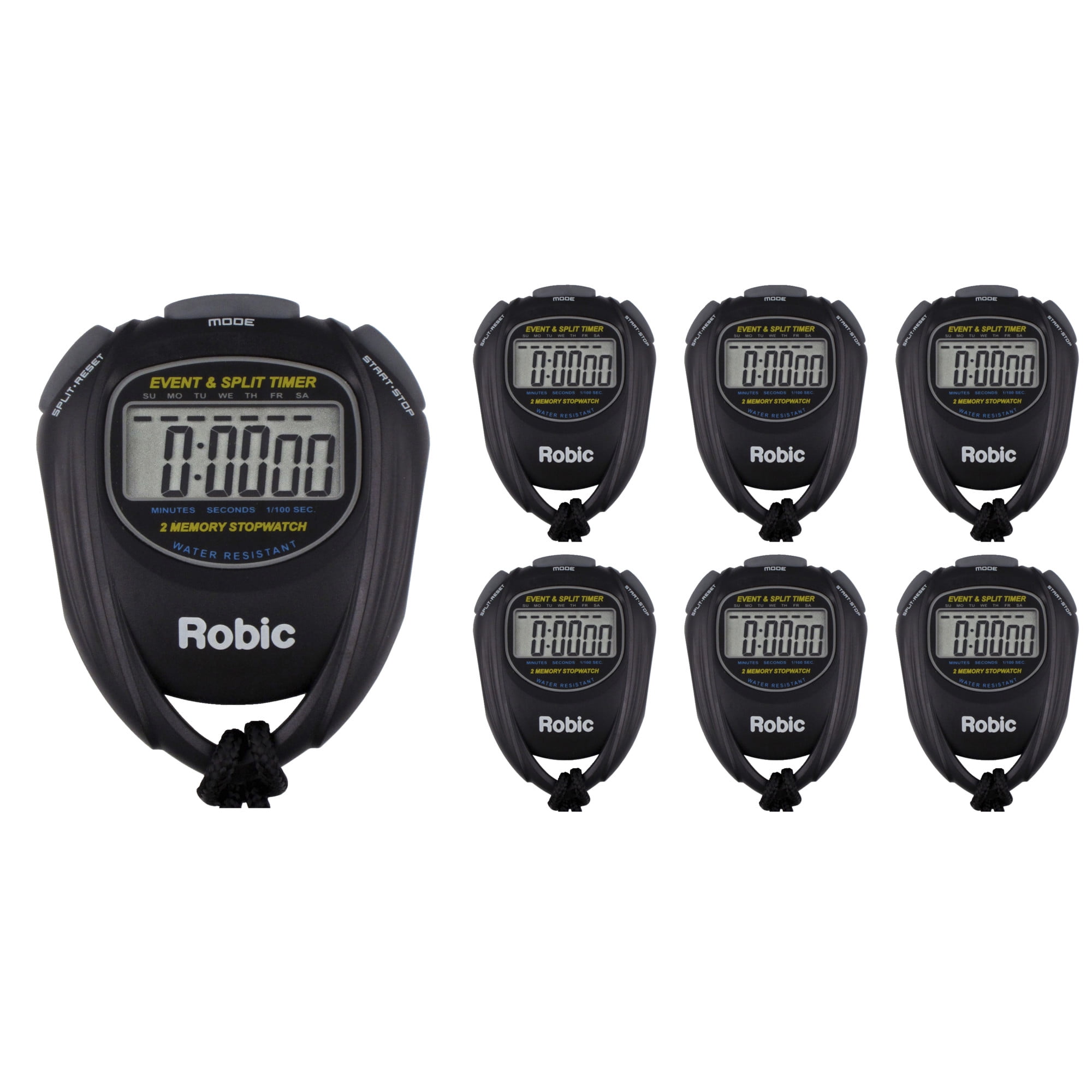 Robic 2 Split Memory Water Resistant Stopwatch, Black, Set of 7 ...