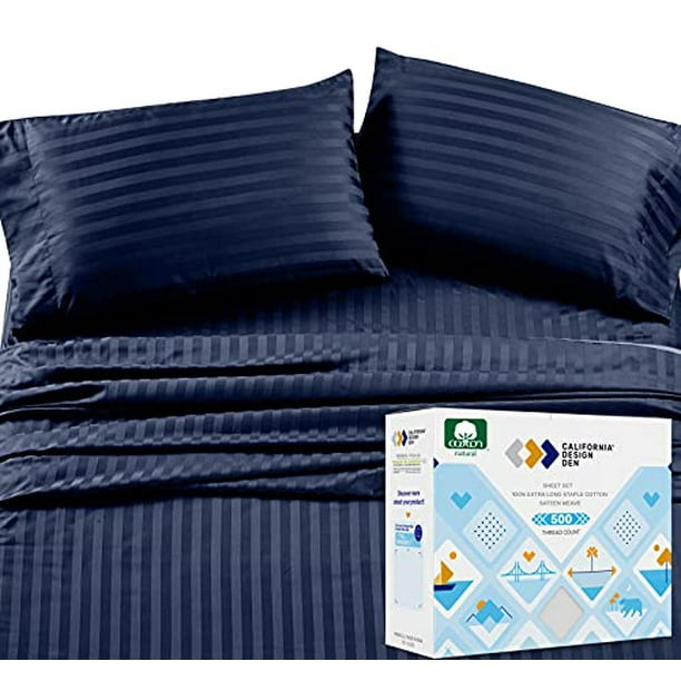 Navy Blue Sheets Full Size - 500 Thread Count Damask Stripe 4 Piece ...