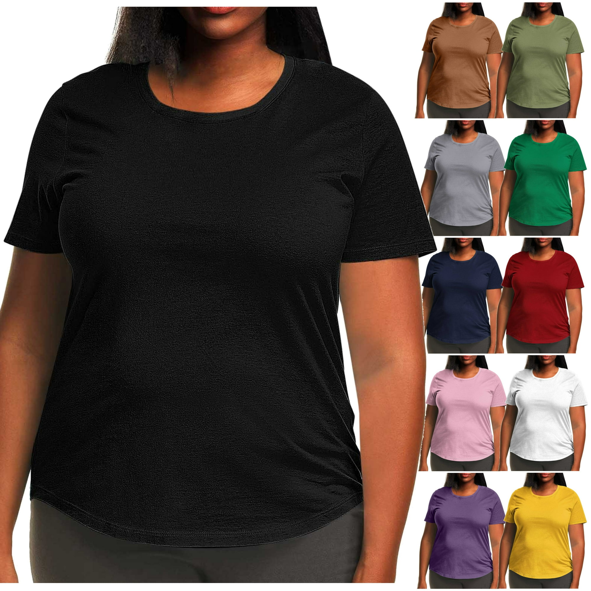 Click here for Ddapj Pyju Solid T-Shirts For Women Plus Size Shor... prices