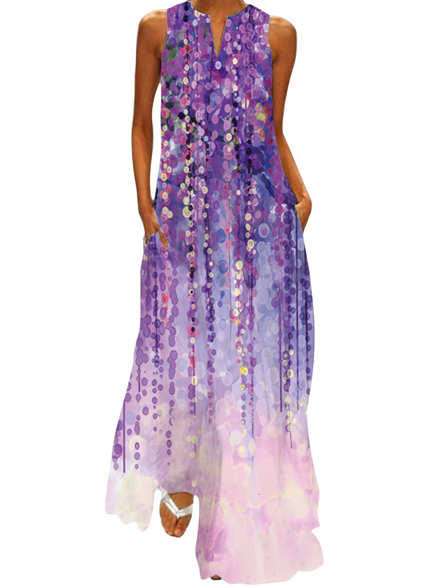 Frontwalk Women V Neck Maxi Dresses Summer Beach Dresses Casual Loose ...