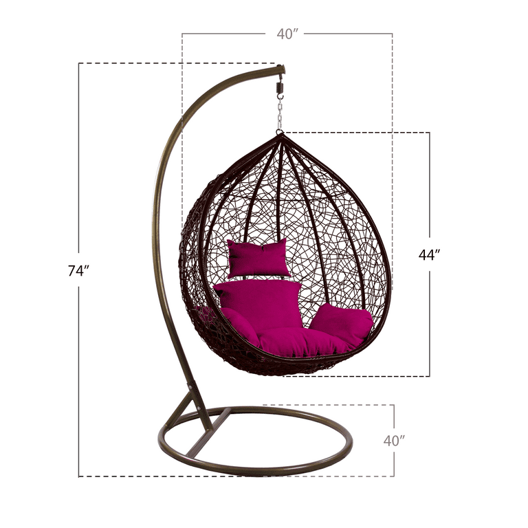 Jerry Maggie Patio Swing Chair Outdoor Wicker Plastic Tear Drop Swing Lounge Chair with Mat Support Frame