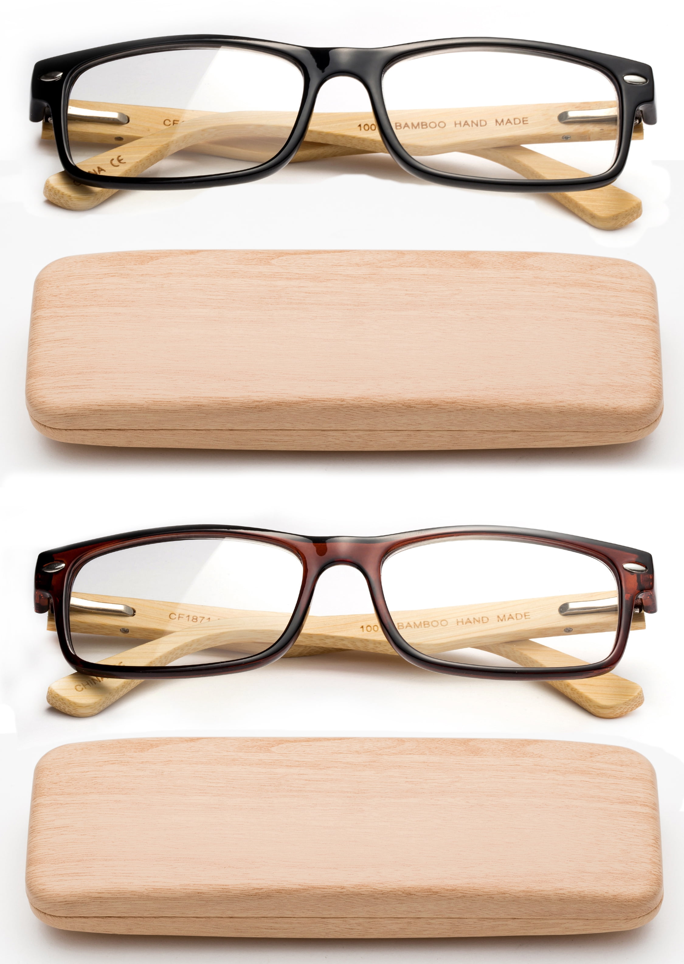 Real Bamboo Reading Glasses Spring Hinge Genuine Bamboo Rectangular ...
