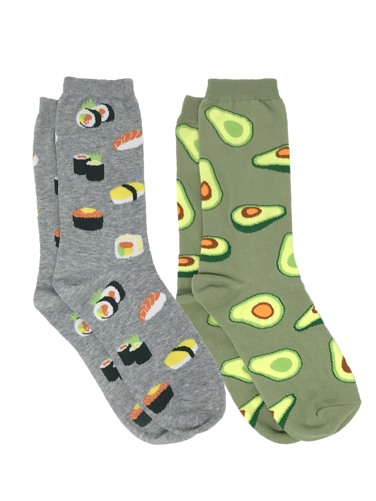 Women's Avocado & Sushi Rolls Sashimi Crew Socks 2-PAIRS All-Over Print ...