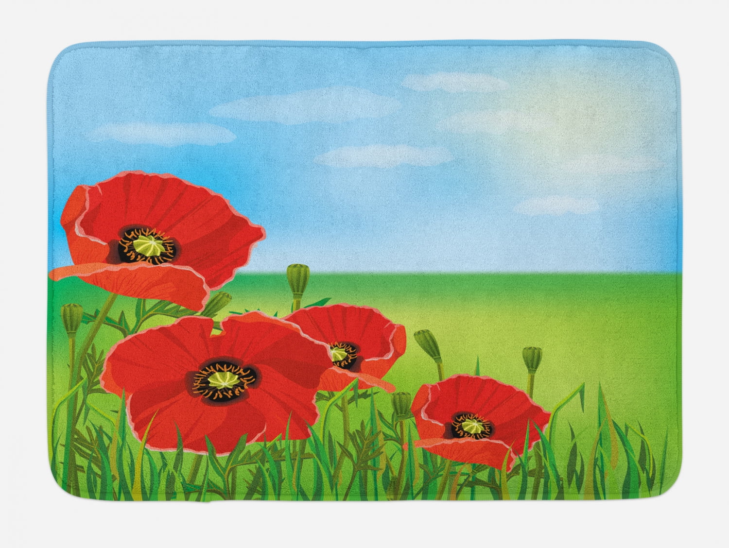 Poppy Bath Mat, Sunny Day is Upon the Green Hills of the Country Red ...