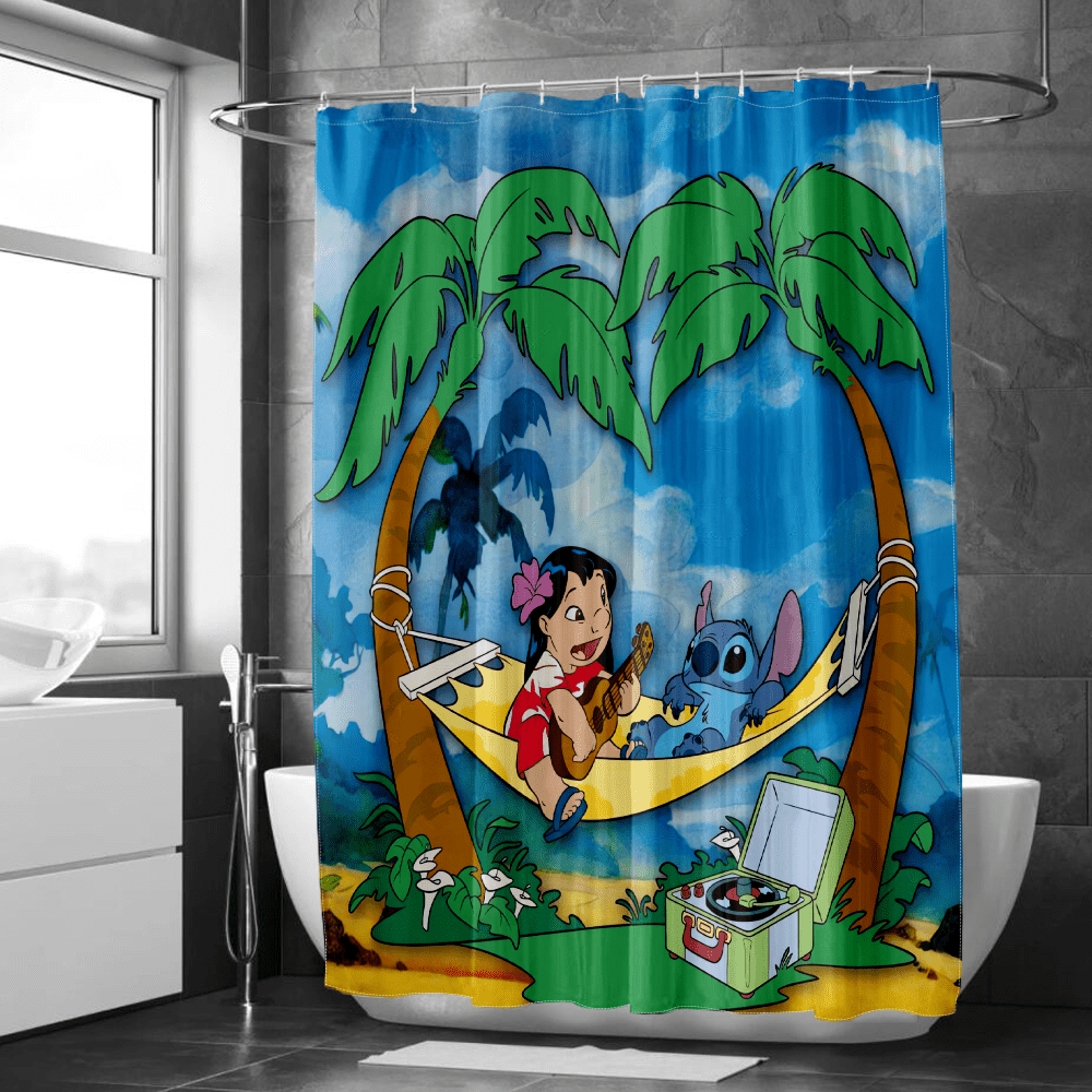 Lilo And Stitch Cartoon Shower Curtains Bathroom Decor Waterproof Fabric