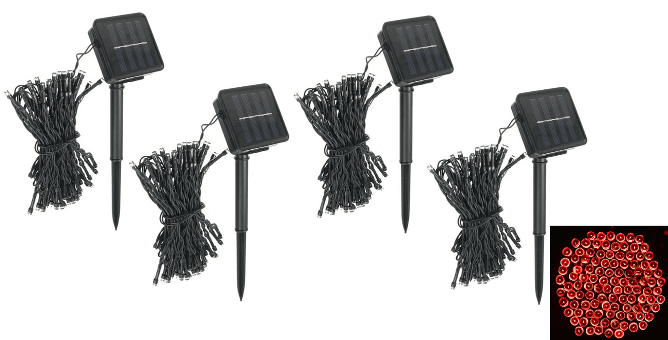 Pack of 4 64 ft 200 LED Red Outdoor Solar String lights for Garden ...